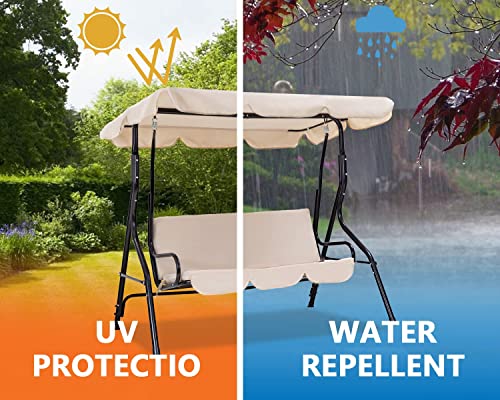 Outdoor Swing Patio Swing with Canopy Backyard Outdoor Swing Chair with Removable Cushions Adjustable Tilt Canopy Comfortable Armrests Stable Frame for Patio Outdoor Garden Backyard Beige
