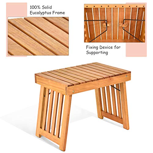 Tangkula 3 Pcs Folding Patio Solid Eucalyptus Wood Lounge Chair Set, Outdoor Lounger Chair w/Foldable Side Table, Double-Sided Cushion Lounger Chairs Set for Garden Lawn Backyard(Red & White)