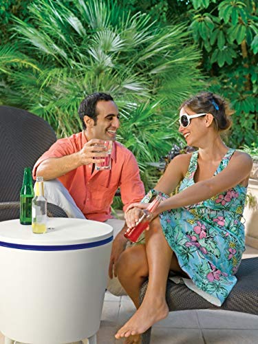 AYOGU1 Cool Bar Plastic Outdoor Ice Cooler Table Garden Furniture - Cream Blue