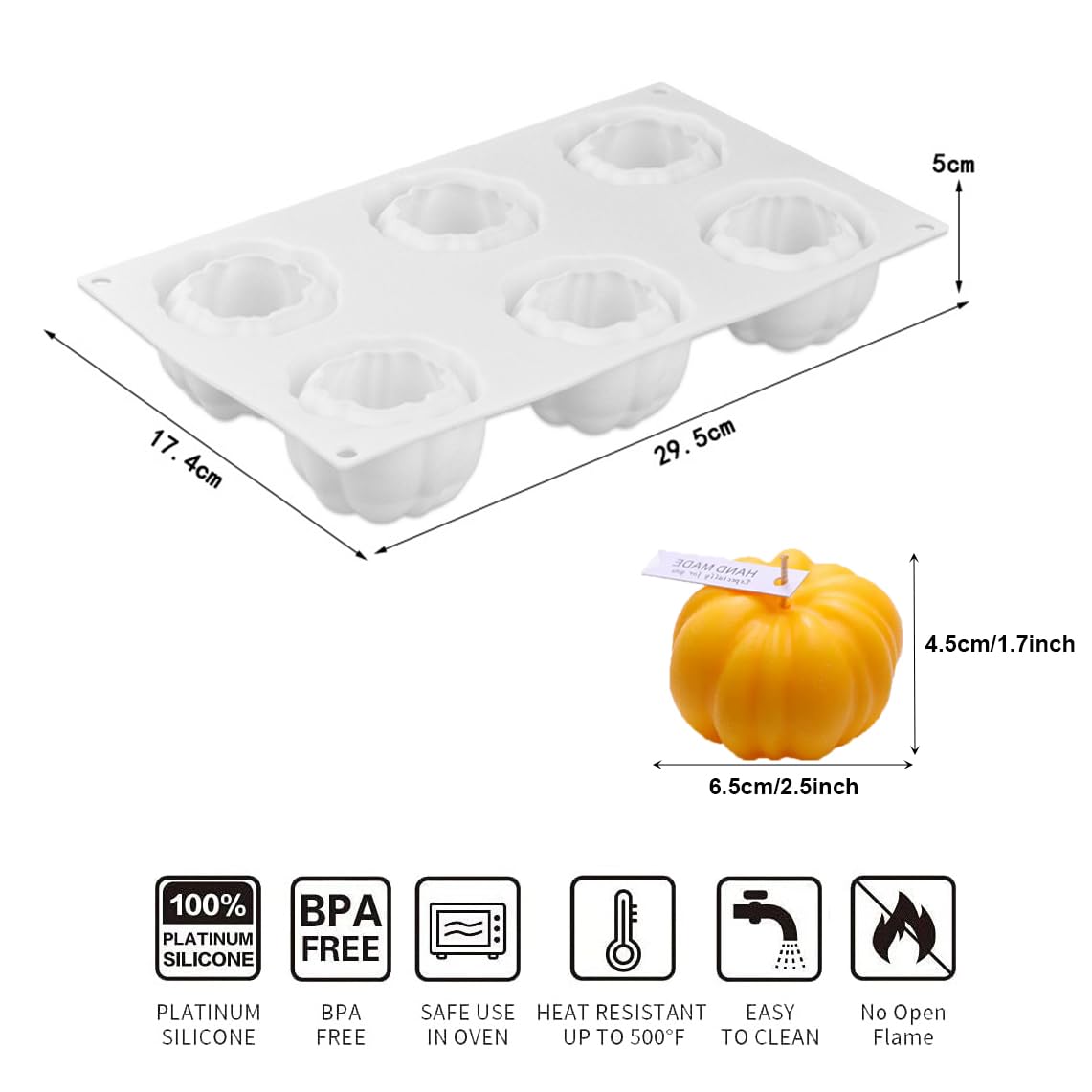EchoDone Pumpkin Silicone Mold 6 Cavities Cupcake Baking Pan Mousse Tray Molds Kitchen Cake Decoration Fondant Mold for Halloween