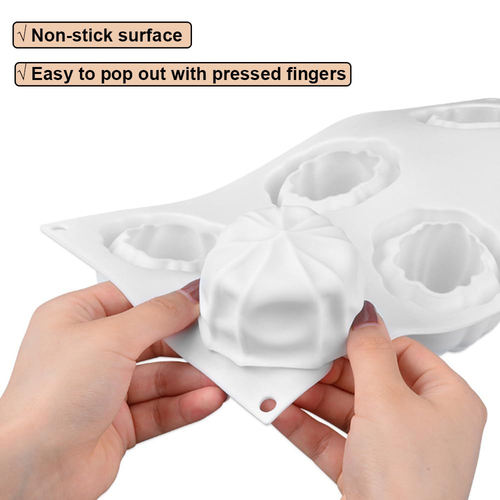 EchoDone Pumpkin Silicone Mold 6 Cavities Cupcake Baking Pan Mousse Tray Molds Kitchen Cake Decoration Fondant Mold for Halloween