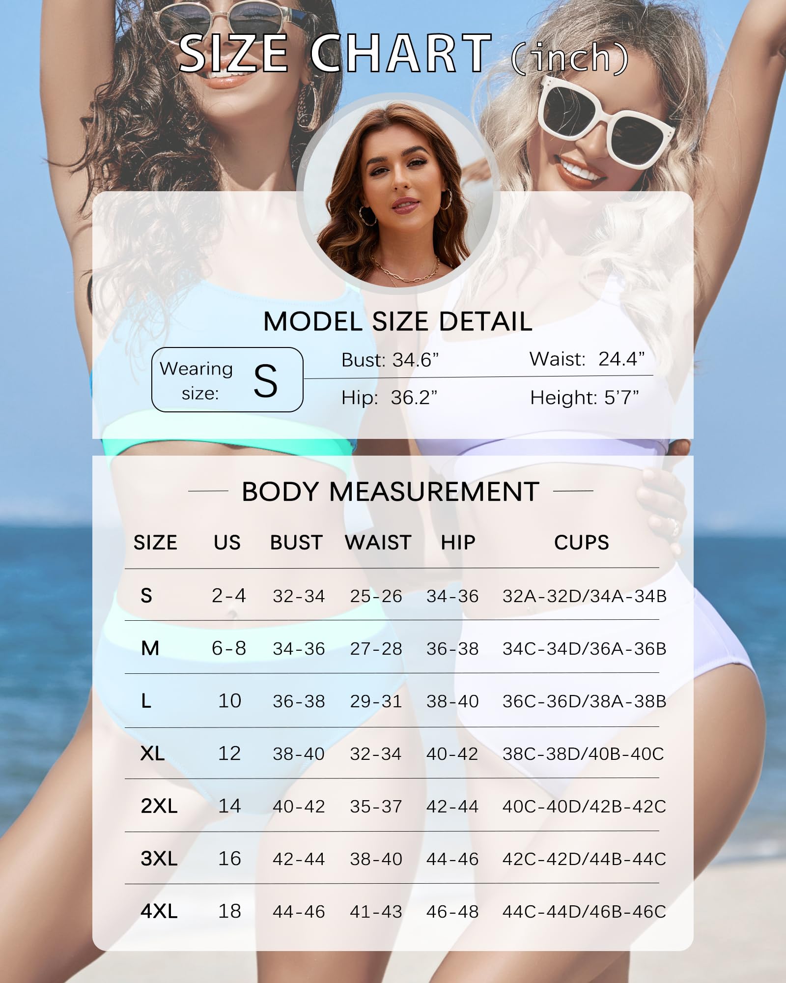 ZINPRETTY Women High Waisted Bikini Sets Color Block Swimsuits 2 Piece Bathing Suits Tummy Control Sporty Teens