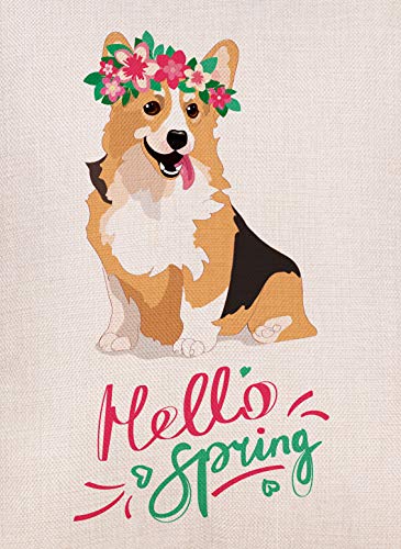 Spring Corgi with Flower Garden Flag Vertical Double Sided 12.5x18 Inch Burlap Rustic Farmhouse Yard Outdoor Flag Décor