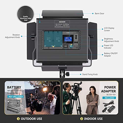 Neewer Upgraded 660 LED Video Light, Dimmable Bi-Color 3200K~5600K CRI 96+ LED Panel Light with LCD Screen, U-Mount Bracket and Barndoor for Studio Photography, YouTube Video Shooting (NL660S)
