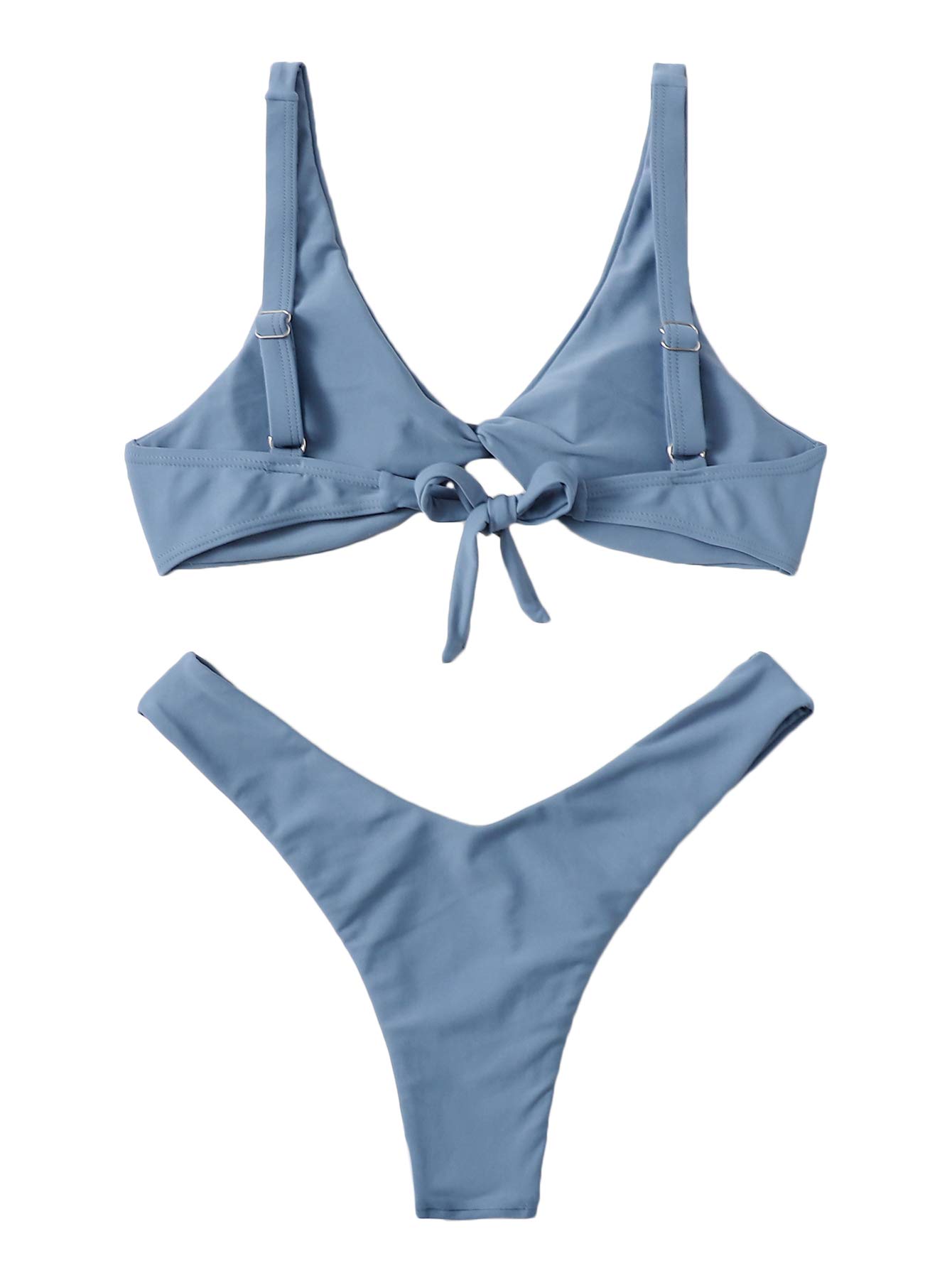 Verdusa Women's Twist Front High Cut Thong Two Piece Bikini Set Swimsuit Slate Blue S