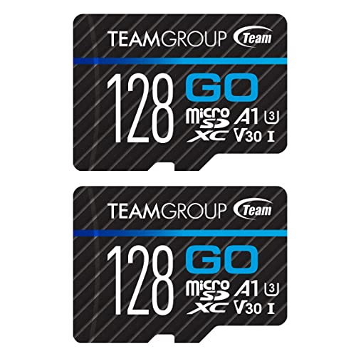 TEAMGROUP GO Card 128GB x 2 PACK Micro SDXC UHS-I U3 V30 4K for GoPro & Drone & Action Cameras High Speed Flash Memory Card with Adapter for Outdoor Sports, 4K Shooting, Nintendo-Switch TGUSDX128GU364