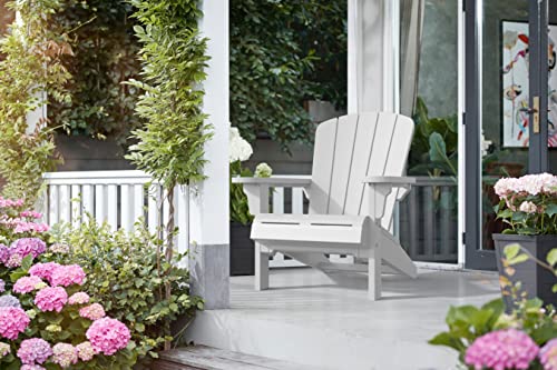 Keter Teton Adirondack Weather Resistant Furniture for Entertaining by The Pool, Patio and Fire Pit, Easy Assembly Outdoor Seating, Weatherwood, White