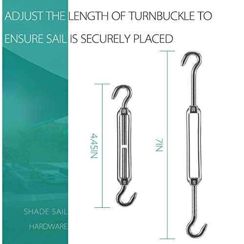 30 Pcs Sun Shade Hardware Kit for Rectangle Triangle Shade Sail - Retractable 4.45'' to 7'' 304 Marine Grade Stainless Steel Sun Shade Sail Installation Replacement in Outdoor Patio Lawn Garden