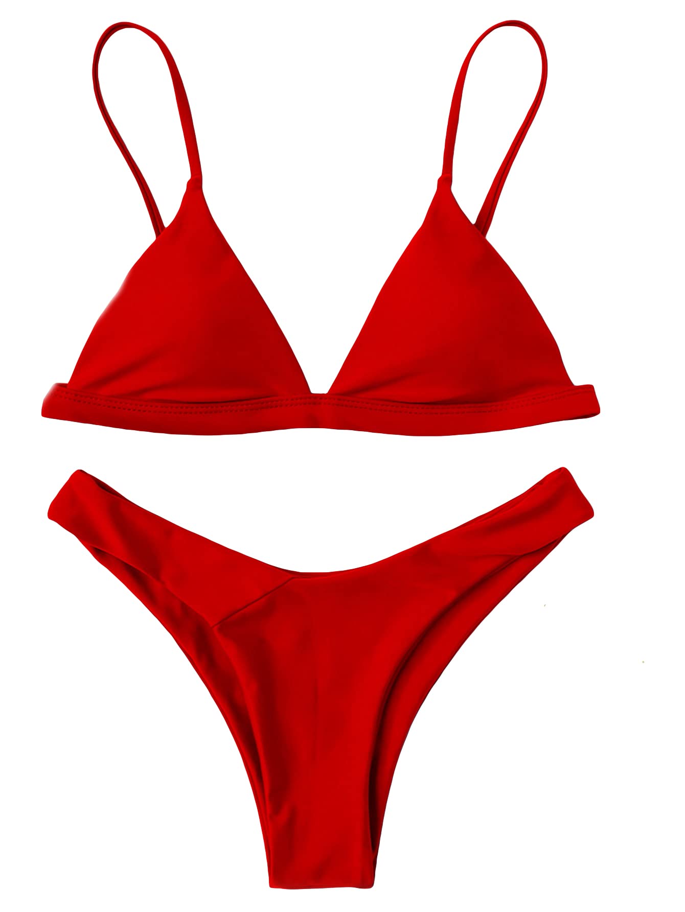 SOLY HUX Bikini Sets for Women Sexy Triangle High Cut Bikini Bathing Suits 2 Piece Swimsuit Solid Red S
