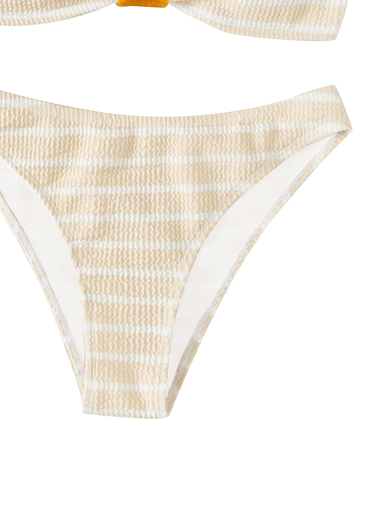 GORGLITTER Women's 2 Piece Strapless Swimsuit Striped Bandeau High Waisted Thong Bikini Set Bathing Suit Khaki