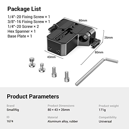SmallRig Camera Base Plate with Rod Rail Clamp, Baseplate for Sony A6500 A6600 A6300, for Panasonic GH5 GH6, for Sony A7 Series, for Canon R5 R6, Both for Cameras & Cages - 1674