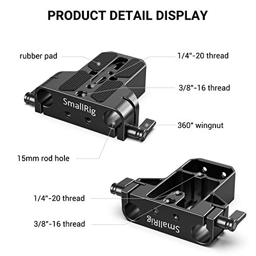 SmallRig Camera Base Plate with Rod Rail Clamp, Baseplate for Sony A6500 A6600 A6300, for Panasonic GH5 GH6, for Sony A7 Series, for Canon R5 R6, Both for Cameras & Cages - 1674