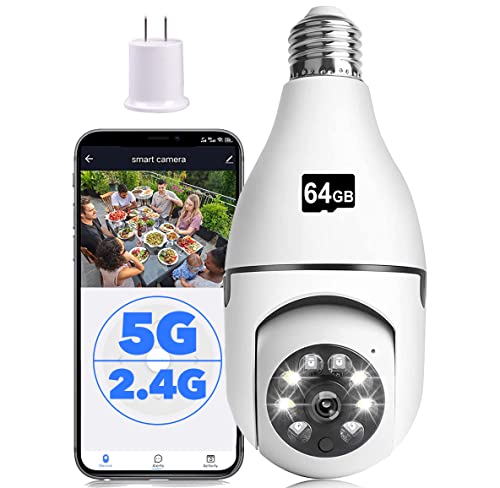 YUOCHY 1080P Light Bulb Camera, Wireless 2.4GHz WiFi Home Security Camera, 360° Surveillance Cam with Motion Detection Alarm Night Vision Light Socket Camera(Included 32G SD Card), (E27)