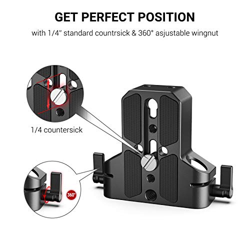 SmallRig Camera Base Plate with Rod Rail Clamp, Baseplate for Sony A6500 A6600 A6300, for Panasonic GH5 GH6, for Sony A7 Series, for Canon R5 R6, Both for Cameras & Cages - 1674