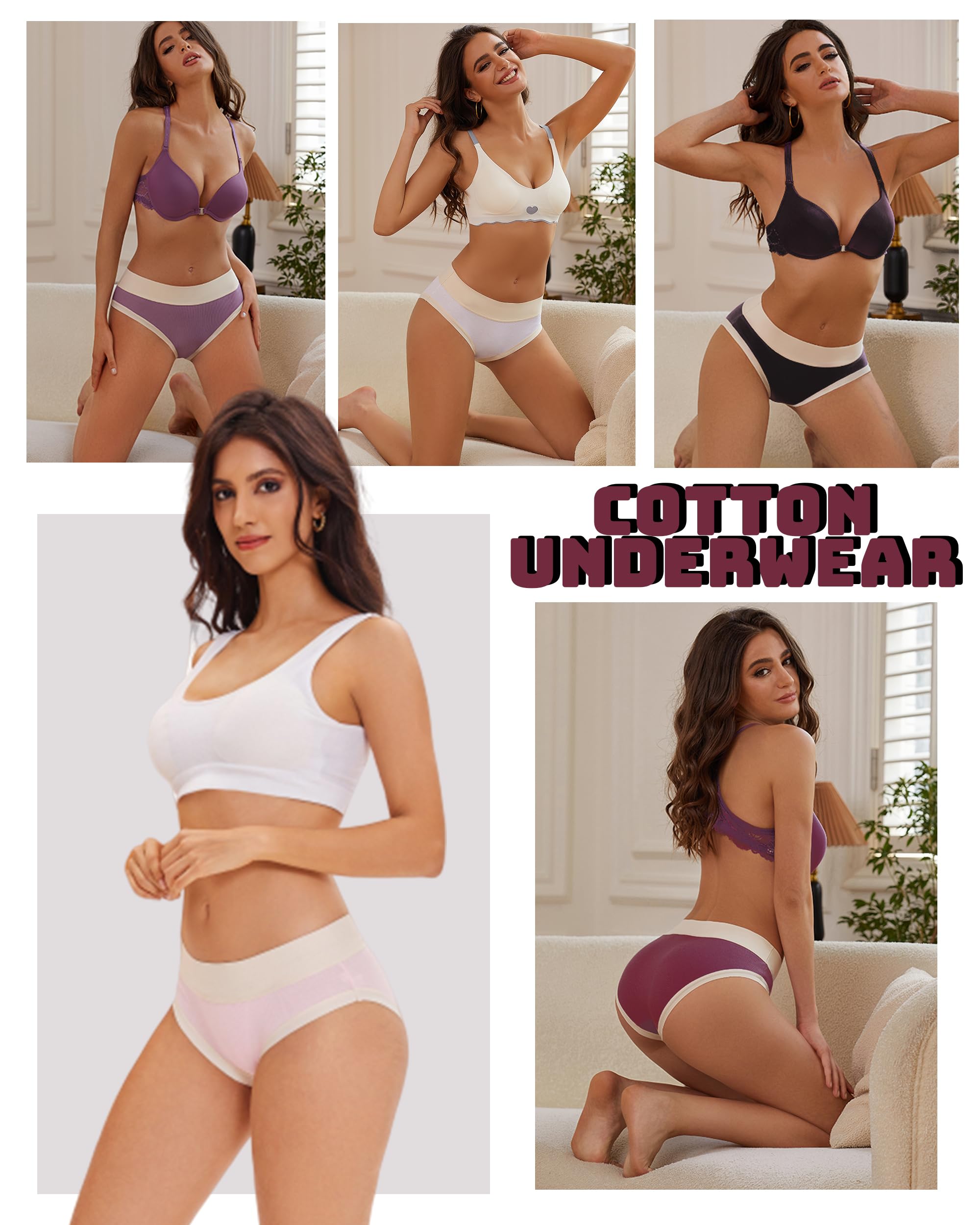 FINETOO Womens Cotton Underwear High Waisted Soft Stretch Cheeky Briefs Full Coverage Ladies Bikini Panties 6 Pack(6AM)