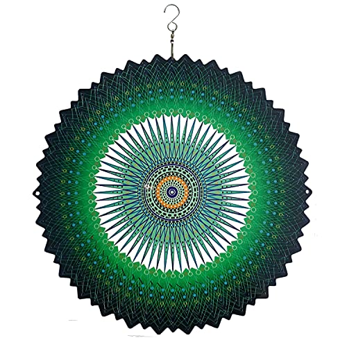 Yellow Shelf Kinetic Wind Spinners for Yard & Garden - Stainless Steel 3D Mandala Spinner - Hanging Wind Spinner for Lawn, Patio & Outdoor Decorations 12 inches