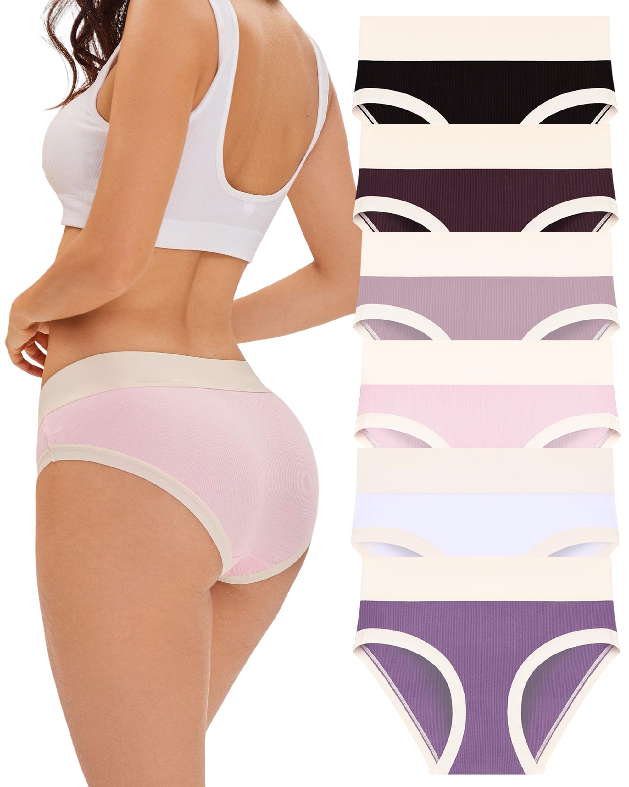 FINETOO Womens Cotton Underwear High Waisted Soft Stretch Cheeky Briefs Full Coverage Ladies Bikini Panties 6 Pack(6AM)