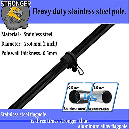 6FT Flag Pole Kit,Stainless Steel Heavy Duty Black American US Flagpole, Rustproof for Outdoor Garden Roof Walls Yard (Without Bracket)