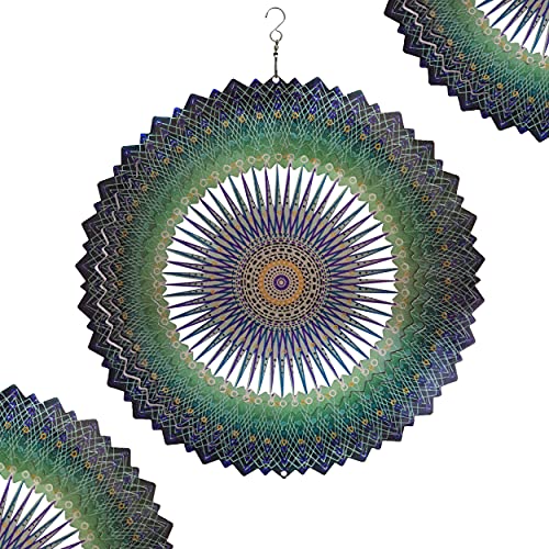 Yellow Shelf Kinetic Wind Spinners for Yard & Garden - Stainless Steel 3D Mandala Spinner - Hanging Wind Spinner for Lawn, Patio & Outdoor Decorations 12 inches