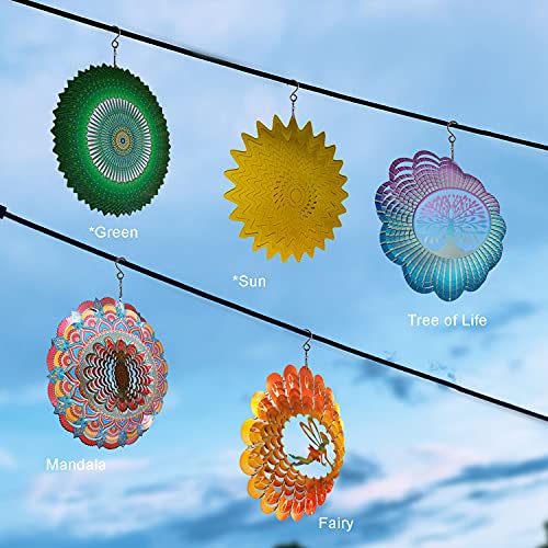 Yellow Shelf Kinetic Wind Spinners for Yard & Garden - Stainless Steel 3D Mandala Spinner - Hanging Wind Spinner for Lawn, Patio & Outdoor Decorations 12 inches