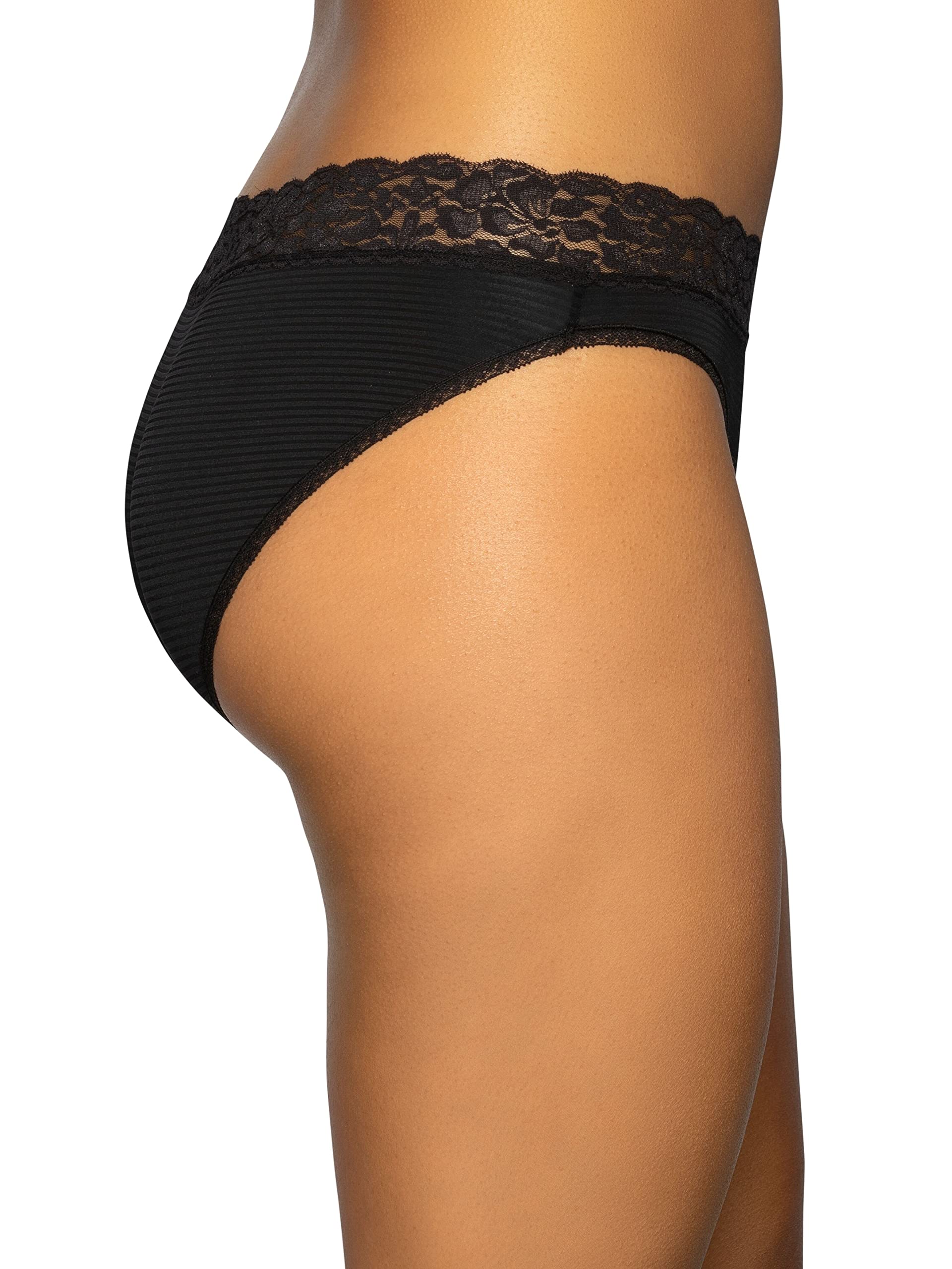 Vanity Fair womens Flattering Lace Panties Underwear, Bikini - 3 Pack Black/Black/Black Stripe, Large US