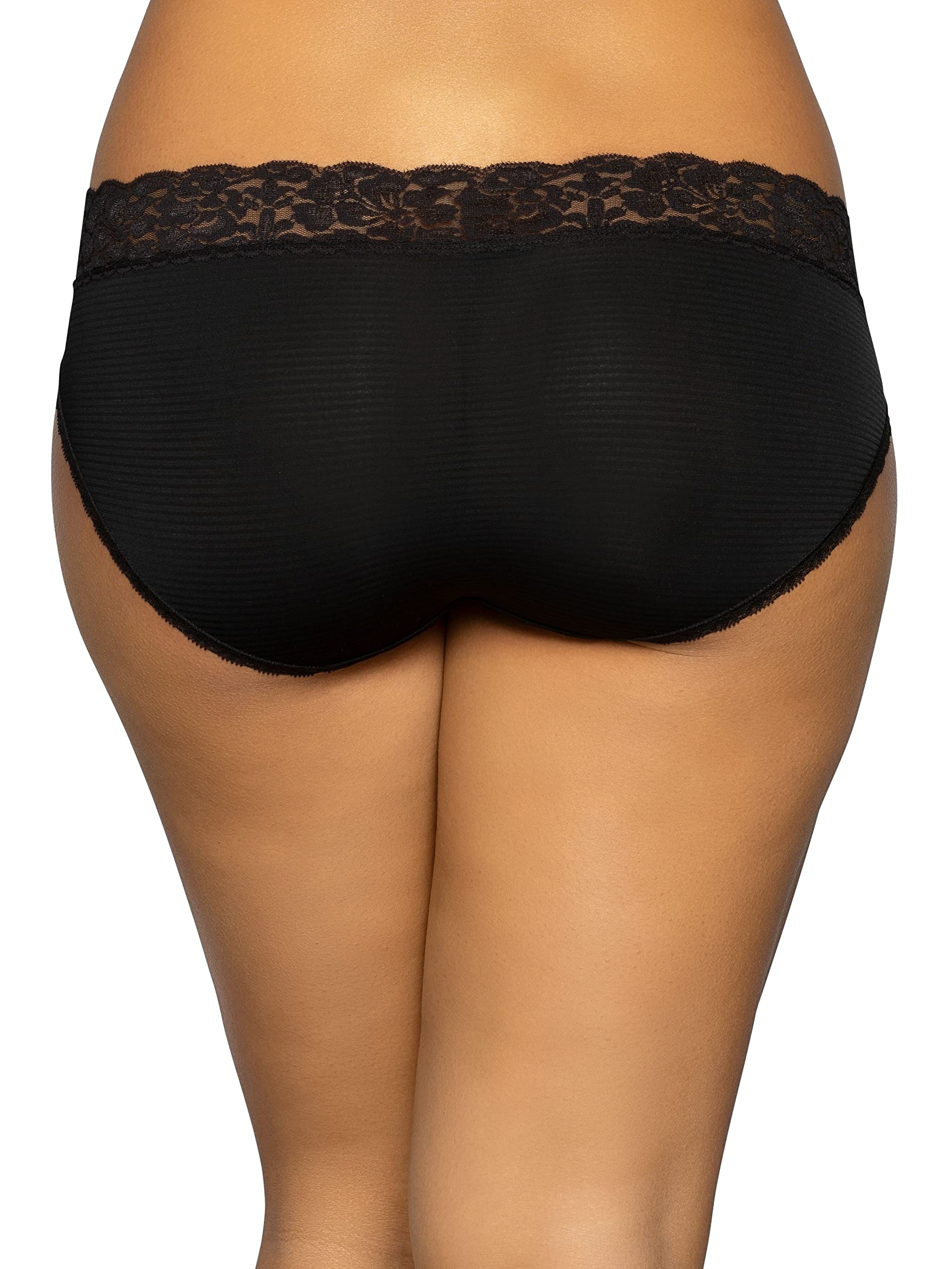 Vanity Fair womens Flattering Lace Panties Underwear, Bikini - 3 Pack Black/Black/Black Stripe, Large US