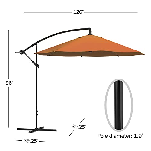 Pure Garden Offset Patio Umbrella β 10 Ft Cantilever Canopy with Heavy-Duty Steel Ribs - Outdoor Umbrella with Base Included (Terracotta)