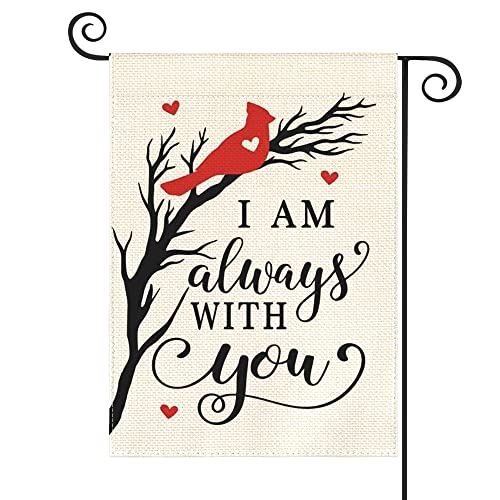 AVOIN colorlife I Am Always With You Cardinal Memorial Garden Flag 12x18 Inch Double Sided Outside, Memorial Day Gravesite Saying Yard Outdoor Decoration