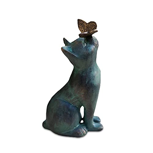 Cat and Butterfly Curiosity Garden Statue, Garden Cat Statue Outdoor Resin Statue Animal Sculpture Curious Cat Play with Butterfly Statue Garden Decoration Outdoor Statues for Patio Yard Lawn Porch