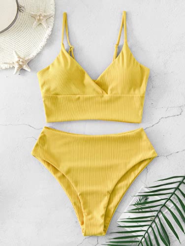 ZAFUL Women's Plunging Neck Floral Surplice High Cut Two Piece Tankini Swimsuit