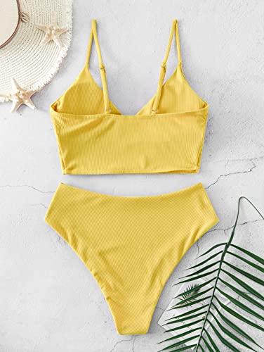 ZAFUL Women's Plunging Neck Floral Surplice High Cut Two Piece Tankini Swimsuit
