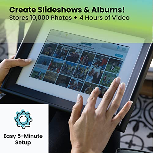 PhotoSpring 10in WiFi Digital Picture Frame with Battery, Send Photos from Anywhere via Email, App, or Web, Easy Touch Screen Setup, 1280x800 Display, Plays Videos, Black