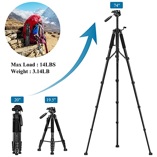 VICTIV 74” Camera Tripod, Tripod for Camera and Phone, Aluminum Tripod for Canon Nikon with Carry Bag and Phone Holder, Compatible with DSLR,iPhone, Projector, Webcam, Spotting Scopes