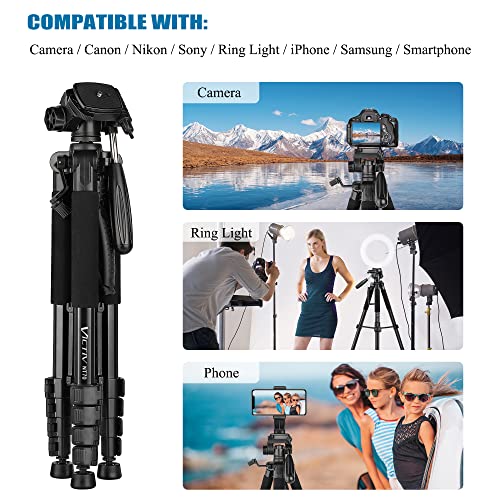 VICTIV 74” Camera Tripod, Tripod for Camera and Phone, Aluminum Tripod for Canon Nikon with Carry Bag and Phone Holder, Compatible with DSLR,iPhone, Projector, Webcam, Spotting Scopes