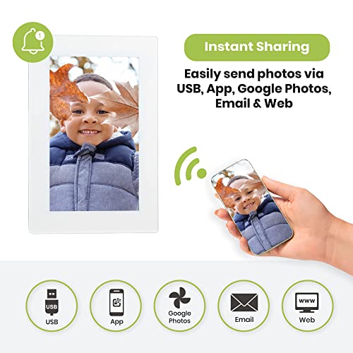 PhotoSpring 10in WiFi Digital Picture Frame with Battery, Send Photos from Anywhere via Email, App, or Web, Easy Touch Screen Setup, 1280x800 Display, Plays Videos, Black