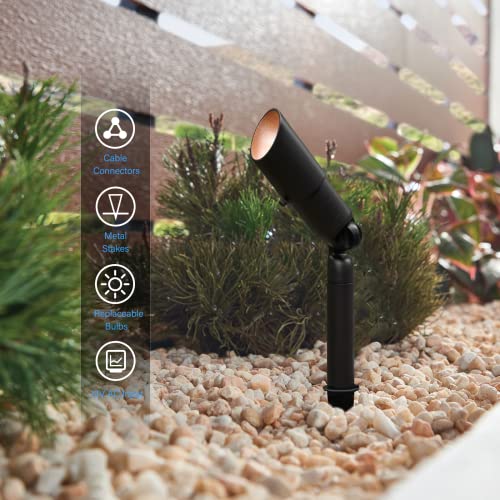 GOODSMANN 8PK Low Voltage Landscape Lighting Kits 8PK Floodlight & Spotlight 3W LED 200 Lumen Replaceable Bulbs 3000K Warm White 12V AC Tree Lights Garden Up Light Hardwired Lighting Cable Connectors