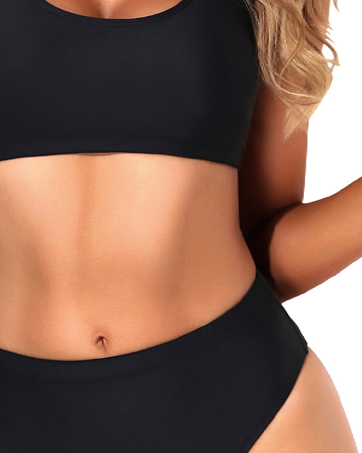 Tempt Me Women Black Two Piece Scoop Neck Bikini Crop Top Swimsuit Sporty High Waisted Bathing Suit Suit XL