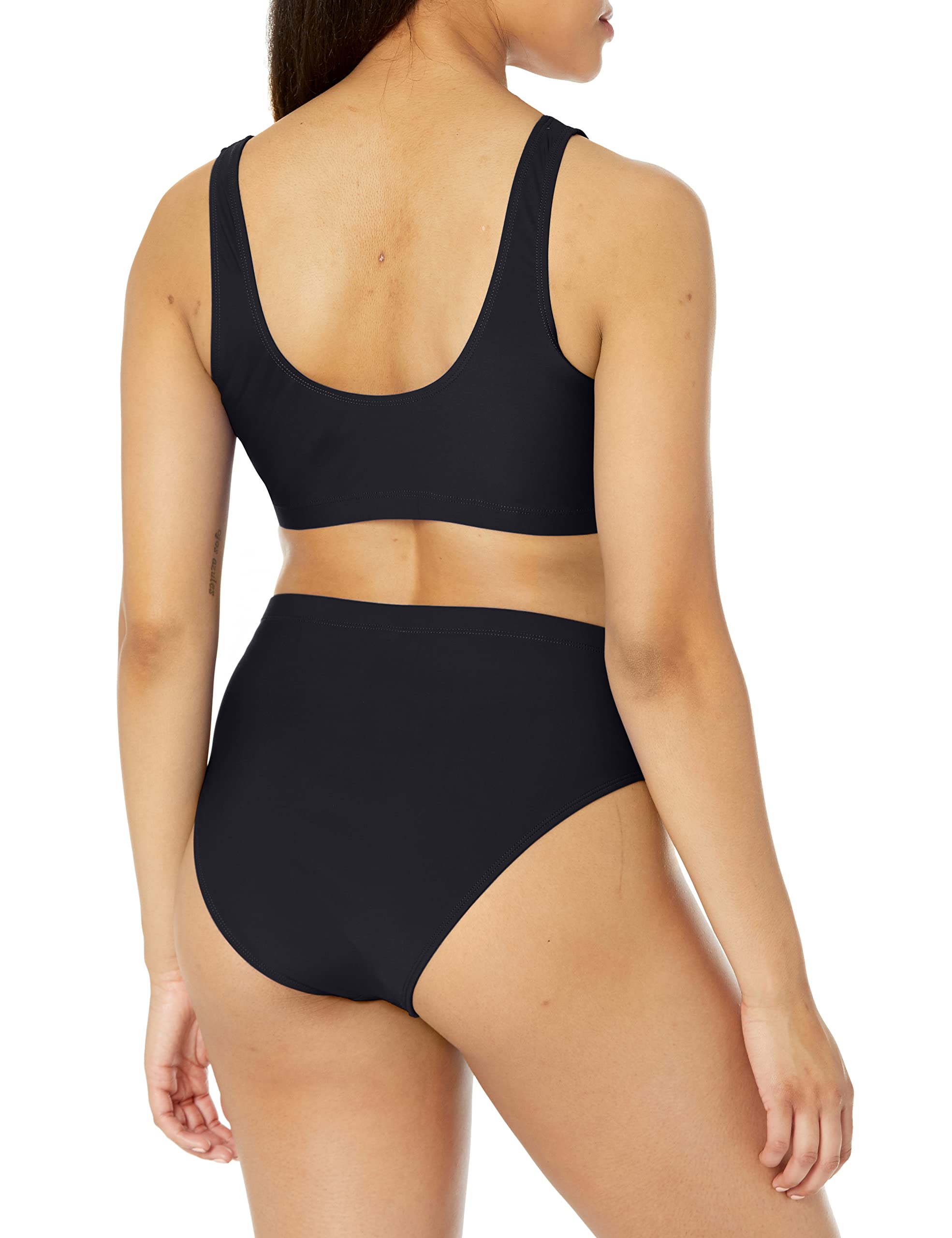 Tempt Me Women Black Two Piece Scoop Neck Bikini Crop Top Swimsuit Sporty High Waisted Bathing Suit Suit XL