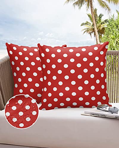 Vandarllin Outdoor Throw Pillows Covers 18X18 Set of 2 Waterproof Polka Dot Decorative Zippered Lumbar Cushion Covers for Patio Furniture, Geometric Pattern Red
