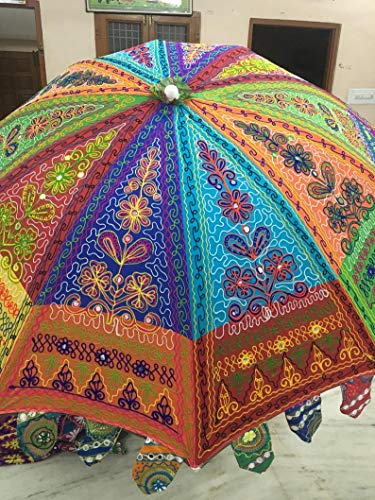 Marusthali Handmade Embriodery Decorative Garden Umbrella, Large Decorative Handcrafted Wedding Umbrellas, Umbrellas for beach Parasols (Multi Embroidery)