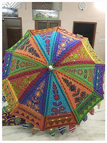 Marusthali Handmade Embriodery Decorative Garden Umbrella, Large Decorative Handcrafted Wedding Umbrellas, Umbrellas for beach Parasols (Multi Embroidery)