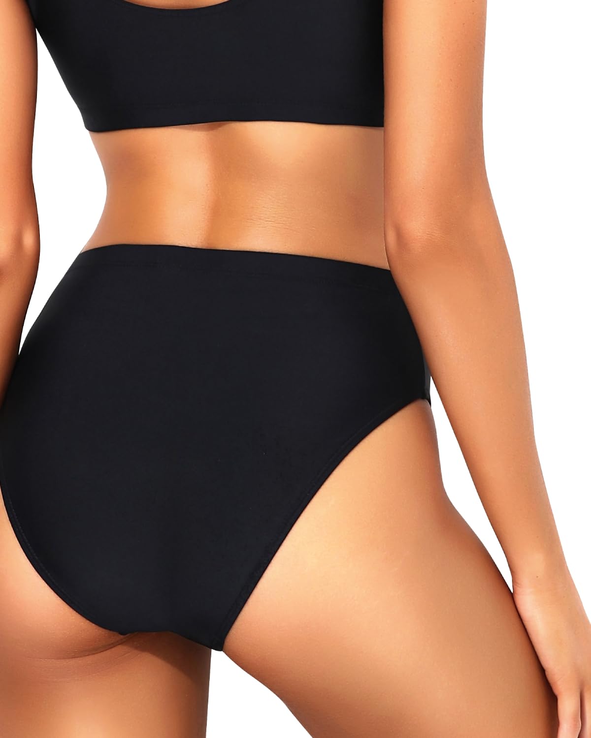 Tempt Me Women Black Two Piece Scoop Neck Bikini Crop Top Swimsuit Sporty High Waisted Bathing Suit Suit XL