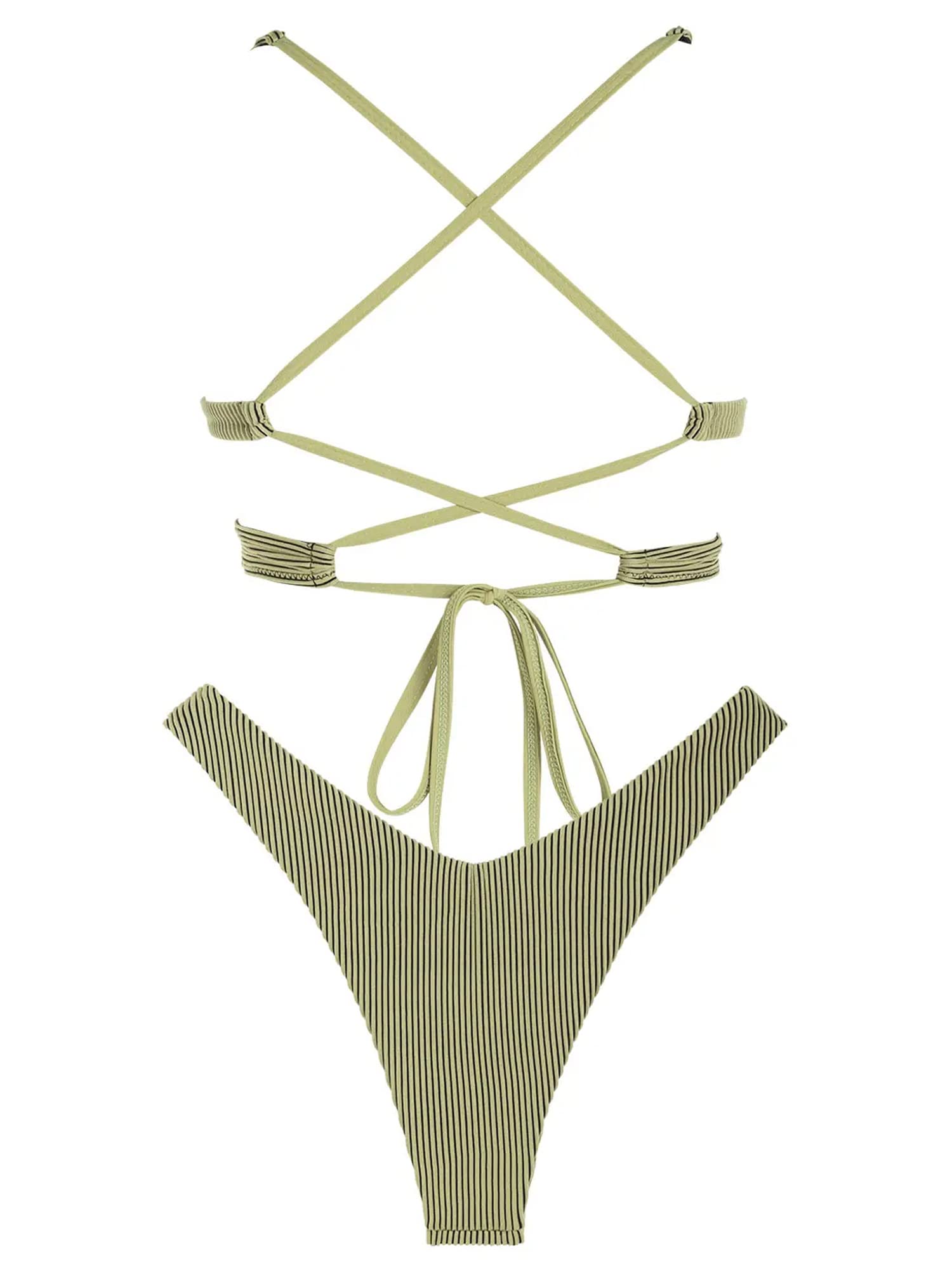 ZAFUL Womens Bikini Set Cutout Scoop Neck Two Piece Bathing Suit Criss Cross Back Tie Swimwear Green