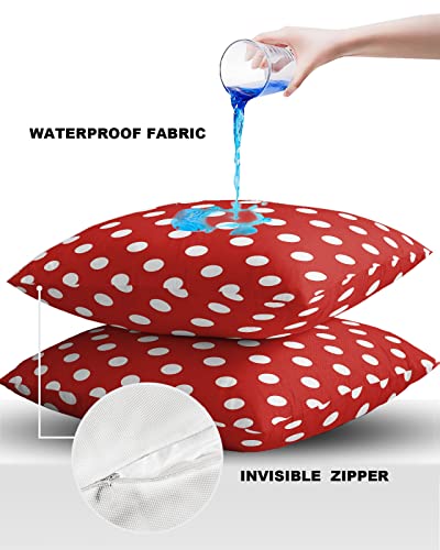 Vandarllin Outdoor Throw Pillows Covers 18X18 Set of 2 Waterproof Polka Dot Decorative Zippered Lumbar Cushion Covers for Patio Furniture, Geometric Pattern Red