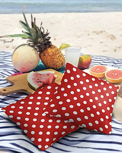 Vandarllin Outdoor Throw Pillows Covers 18X18 Set of 2 Waterproof Polka Dot Decorative Zippered Lumbar Cushion Covers for Patio Furniture, Geometric Pattern Red