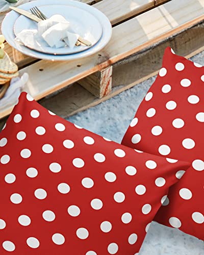 Vandarllin Outdoor Throw Pillows Covers 18X18 Set of 2 Waterproof Polka Dot Decorative Zippered Lumbar Cushion Covers for Patio Furniture, Geometric Pattern Red