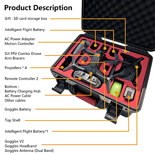 Judunmsk Drone Waterproof Hard Case for DJI FPV Case, Large-Capacity Carrying Case Without Disassembling The Propeller, Compatible with Arm Bracers Accessories(Not Include Arm Bracers and Drone)