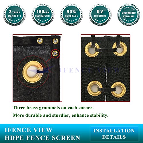 Ifenceview 2 'x 2' to 2' x 100' Shade Cloth Fabric Fence Privacy Screen Panels Mesh Net for Construction Site Yard Driveway Garden Pergolas Gazebos Railing Canopy Awning 180 GSM UV (2' x 4', Black)