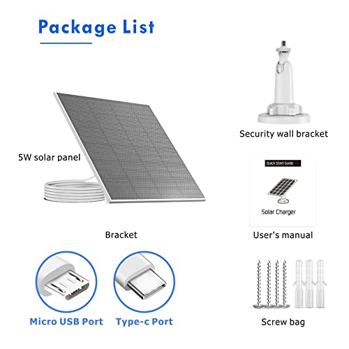 Solar Panel for Wireless Outdoor Security Camera, 5W Waterproof Solar Panels Compatible with Rechargeable Battery Security Camera, 9.8ft Charging Cable, Adjustable Wall Mount, Pack of 2