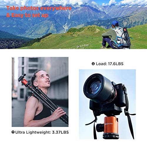 GEEKOTO 77’’ Tripod, Camera Tripod for DSLR, Compact Aluminum Tripod with 360 Degree Ball Head and 8kgs Load for Travel and Work